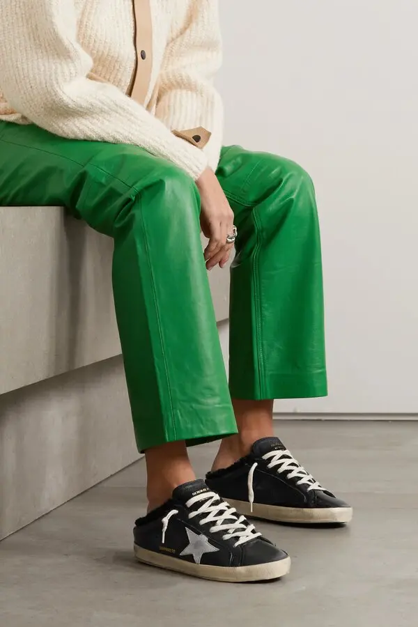 GOLDEN GOOSE Super-star Sabot Distressed Shearling-lined Leather Slip-on Sneakers