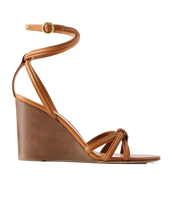 GIANVITO ROSSI Leather Wedge Sandals With Wooden Heel