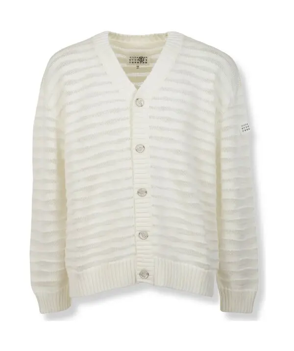 MAISON MARGIELA V-neck Knitted Cardigan - White