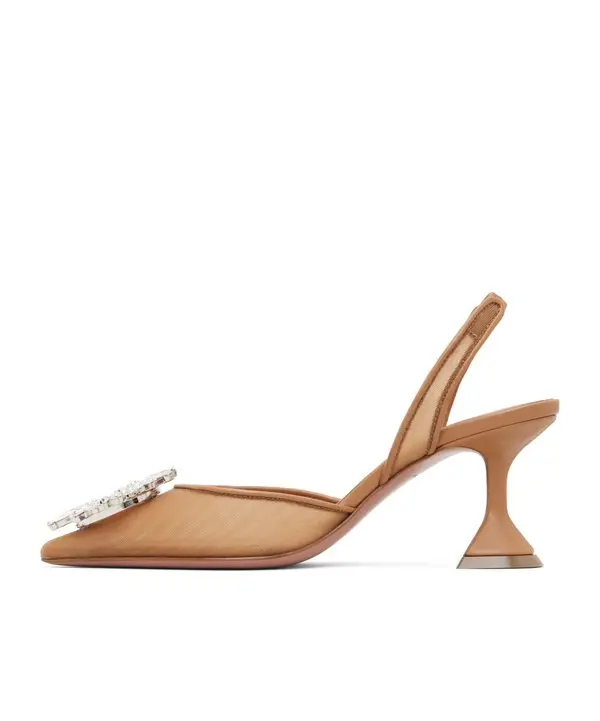 Amina Muaddi Begum Mesh Sling 70 Pointed-toe High-heeled Sandals - Latte