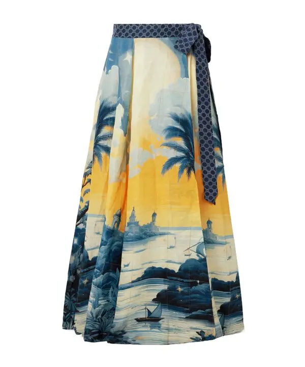 Camilla Embellished Printed Linen And Silk-blend Maxi Wrap Skirt