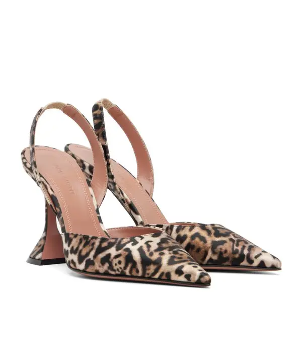 Amina Muaddi Holli Sling 95 Leopard Print Pointed Toe High-heeled Sandals - Black