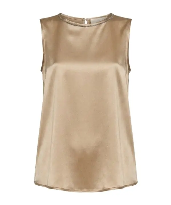 Peserico Crewneck Sleeveless Top - Gold Beige