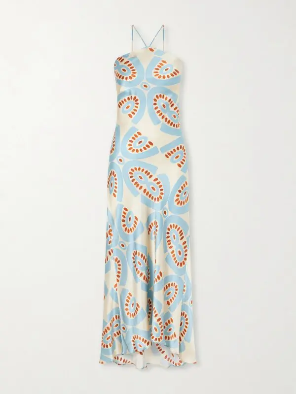 Themis Z Thaleia Printed Silk-satin Halterneck Maxi Dress