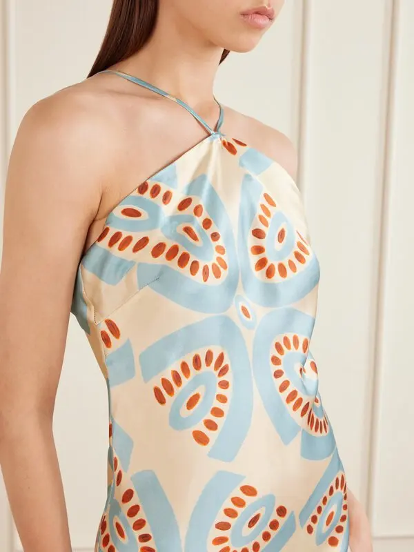 Themis Z Thaleia Printed Silk-satin Halterneck Maxi Dress