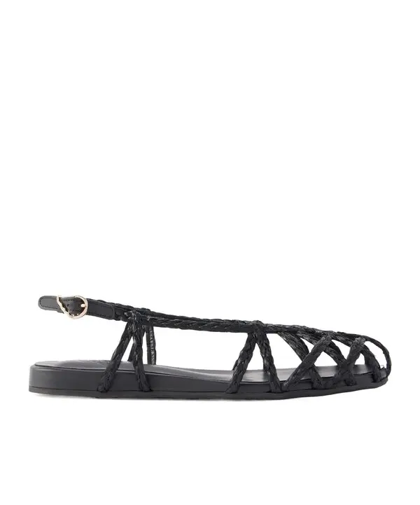ANCIENT GREEK SANDALS Kardia Leather-trimmed Raffia Sandals - Black