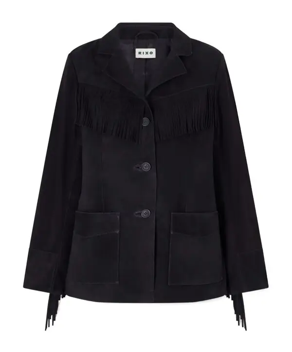 Rixo Teagan Suede Fringed Jacket - Black