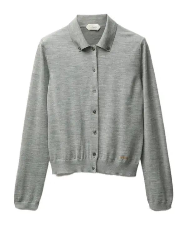 Versace Logo Embroidered Cardigan - Gray