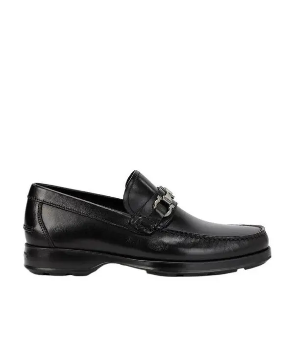 FERRAGAMO Leather Horsebit Loafers - Black