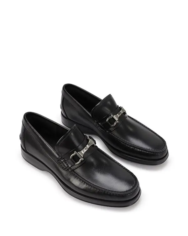 FERRAGAMO Leather Horsebit Loafers - Black