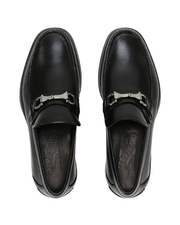 FERRAGAMO Leather Horsebit Loafers - Black