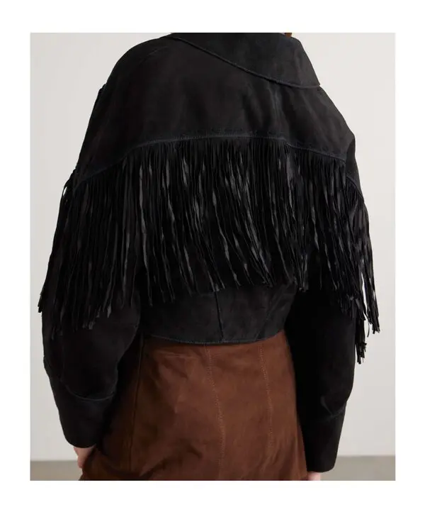 Rixo Darragh Fringed Double-breasted Suede Jacket - Black