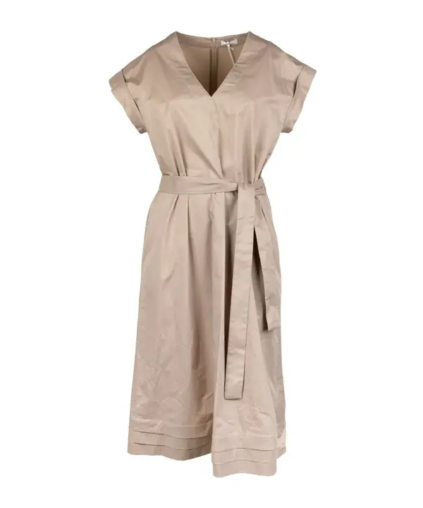 Peserico Belted V-neck Dress With Short Sleeves And Side Ties - Nude