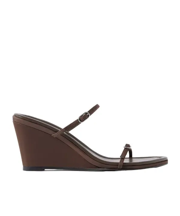 ST. AGNI Petit Belted Recycled-satin Wedge Sandals - Green
