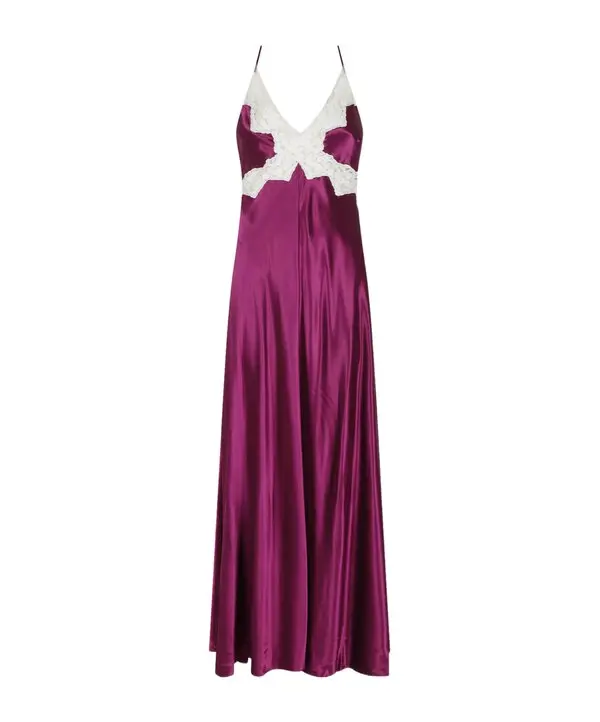 Alberta Ferretti V-neck Lace Trim Maxi Dress - Multicolor