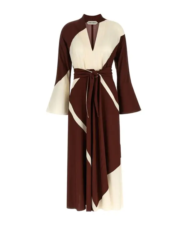 Alberta Ferretti Belted V-neck Dress