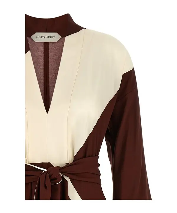 Alberta Ferretti Belted V-neck Dress
