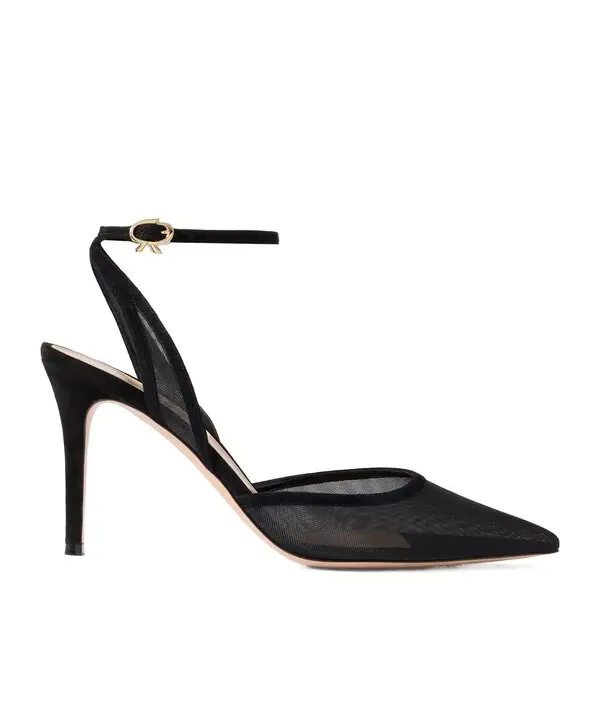 GIANVITO ROSSI 85 Suede-trimmed Mesh Pumps - Black