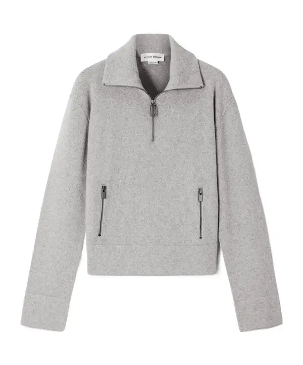Victoria Beckham Wool And Cashmere-blend Half-zip Sweater - Gray
