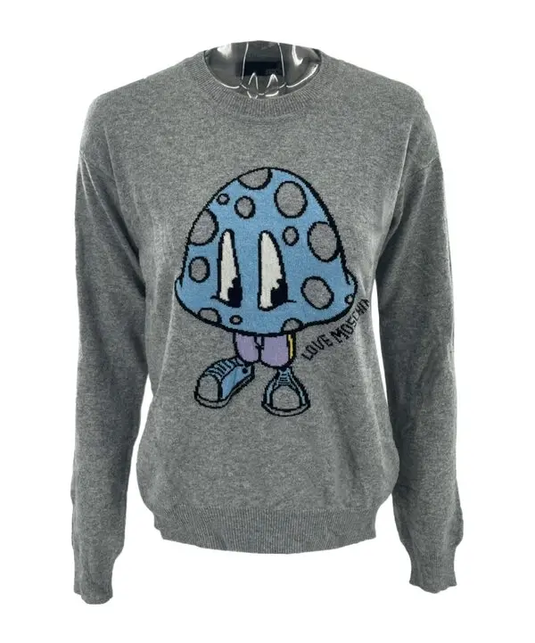 Moschino Round Neck Long Sleeve Sweater - Gray