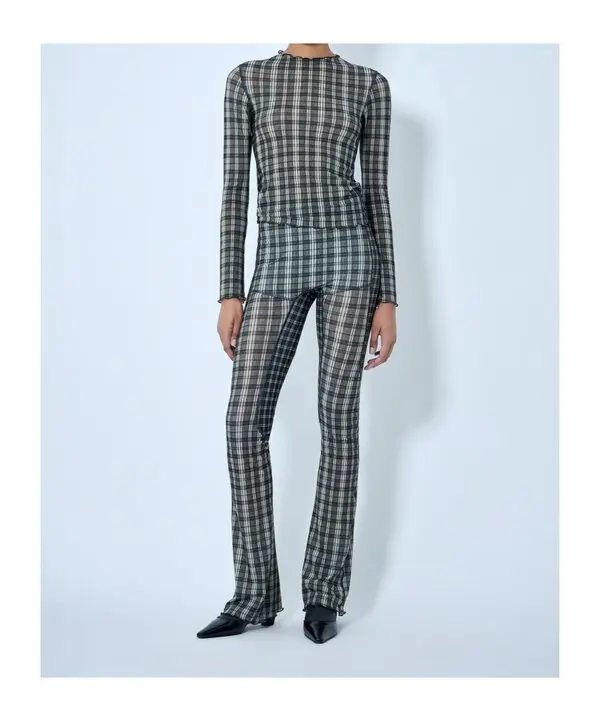 KNWLS Halcyon Plaid Sheer Long Sleeve Top