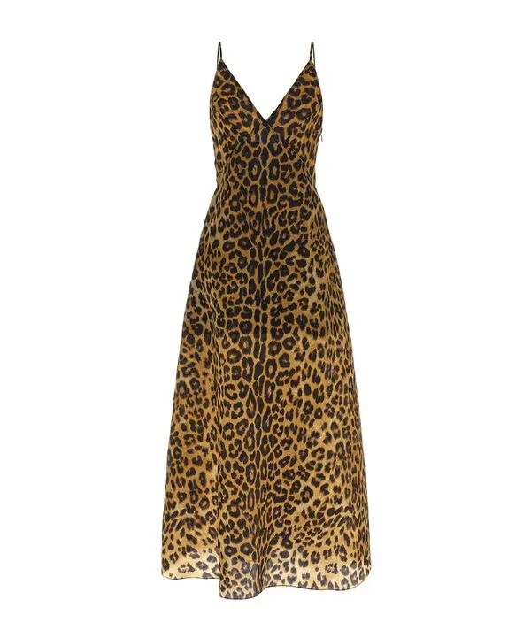 Alberta Ferretti Leopard Print V-neck Maxi Dress - Brown