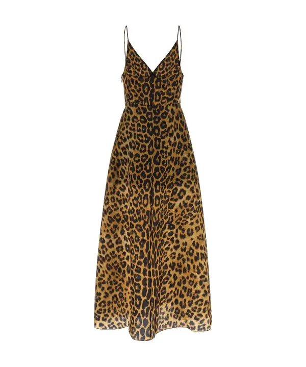 Alberta Ferretti Leopard Print V-neck Maxi Dress
