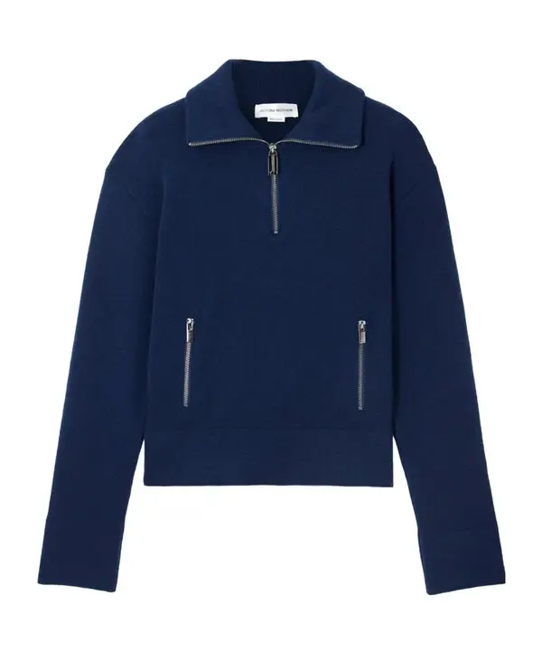 Victoria Beckham Wool And Cashmere-blend Half-zip Sweater - Blue