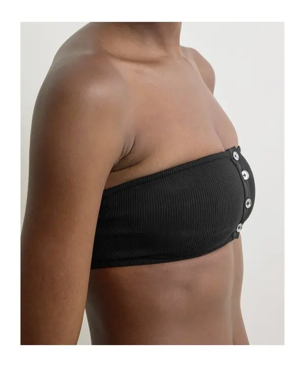 TOTEME Ribbed Strapless Bikini Top With Silver Buttons