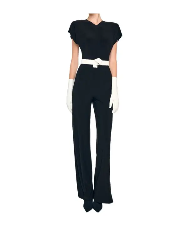 Norma Kamali Cap Sleeve Shoulder Pad Jumpsuit - Black