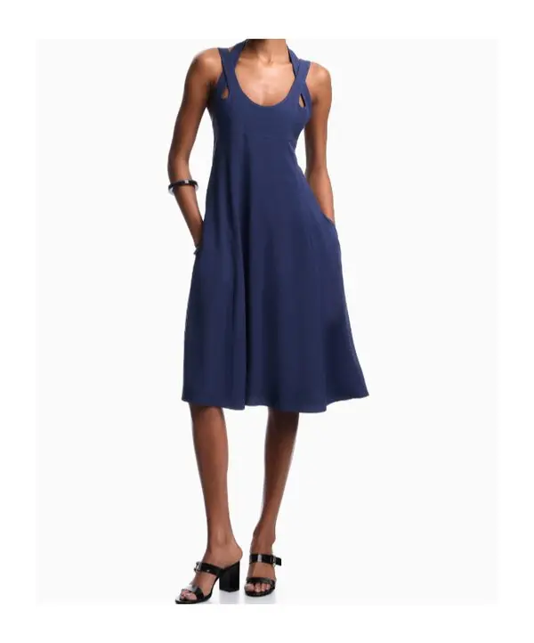 Emporio Armani Halterneck Midi Dress With Jacquard Detail - Blue