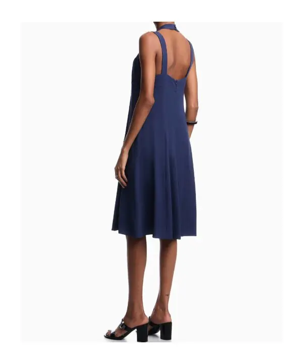 Emporio Armani Halterneck Midi Dress With Jacquard Detail - Blue