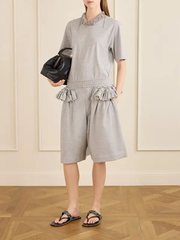 Dries Van Noten Ruffled Cotton Knit Shorts