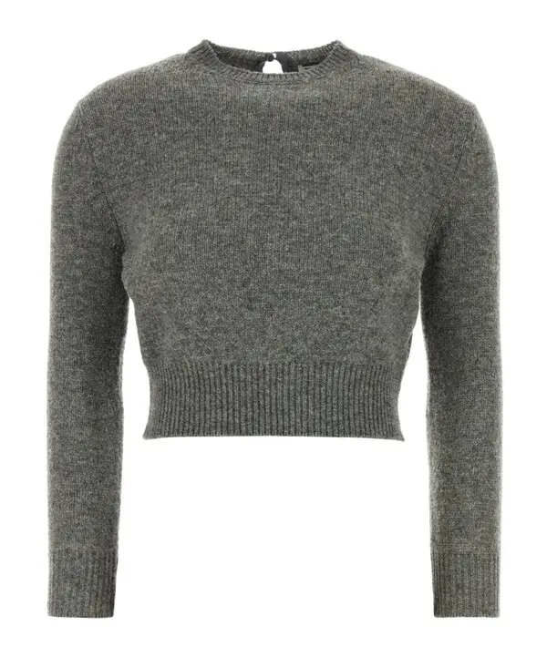JIL SANDER Cropped Crew Neck Knitted Sweater - Grey