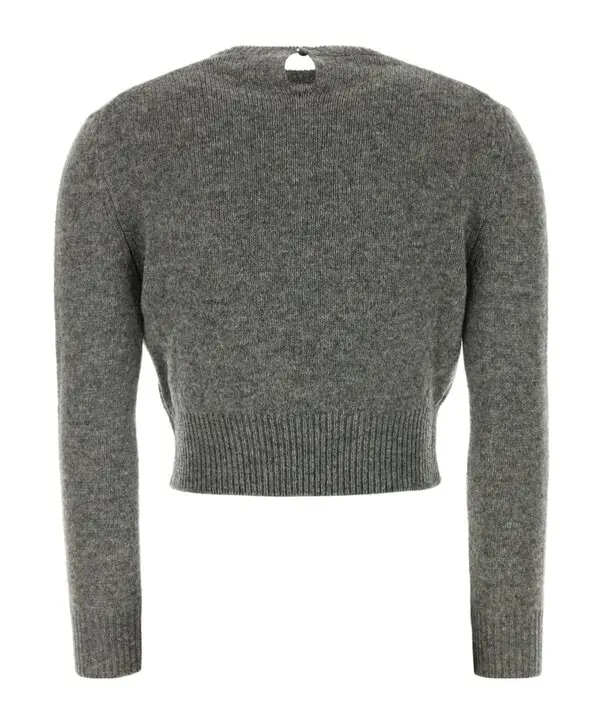 JIL SANDER Cropped Crew Neck Knitted Sweater - Grey