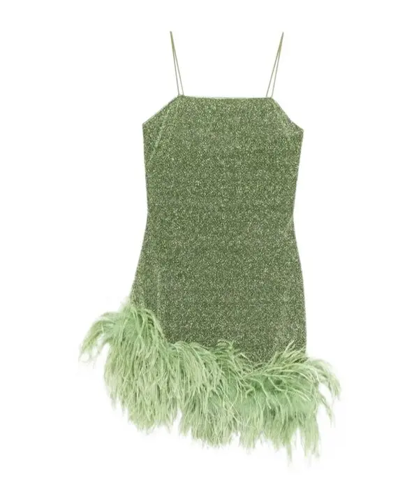 Oseree Lumiere Feather-trim Mini Dress