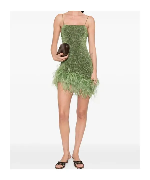 Oseree Lumiere Feather-trim Mini Dress