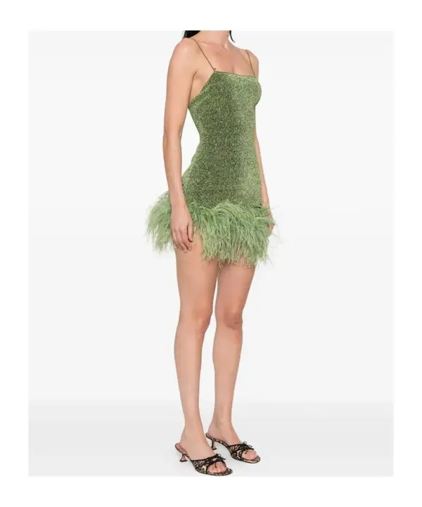 Oseree Lumiere Feather-trim Mini Dress
