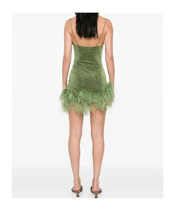 Oseree Lumiere Feather-trim Mini Dress