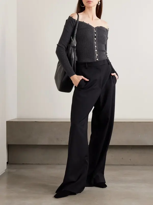 Staud Keaton Off-the-shoulder Ribbed Knit Cardigan