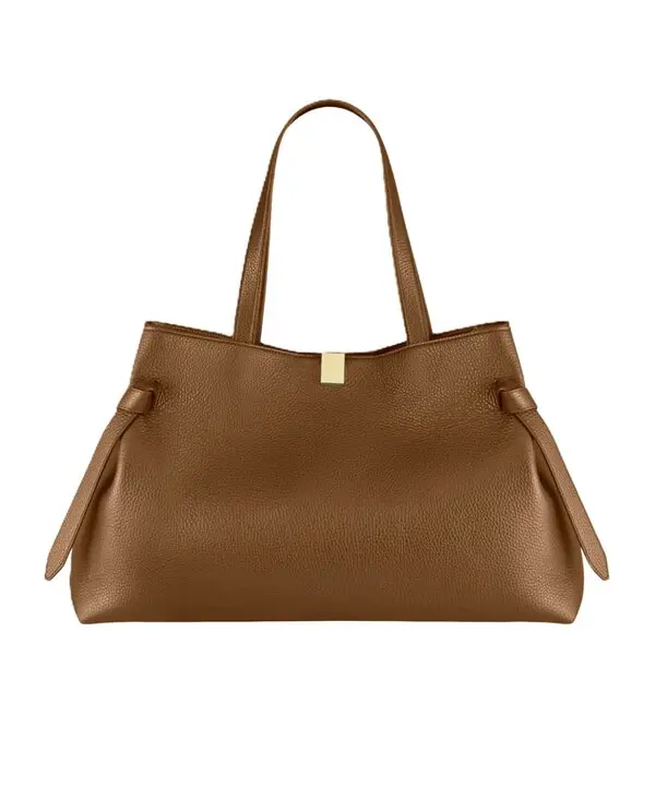 Yuzefi Double-handled Textured Leather Bag - Brown