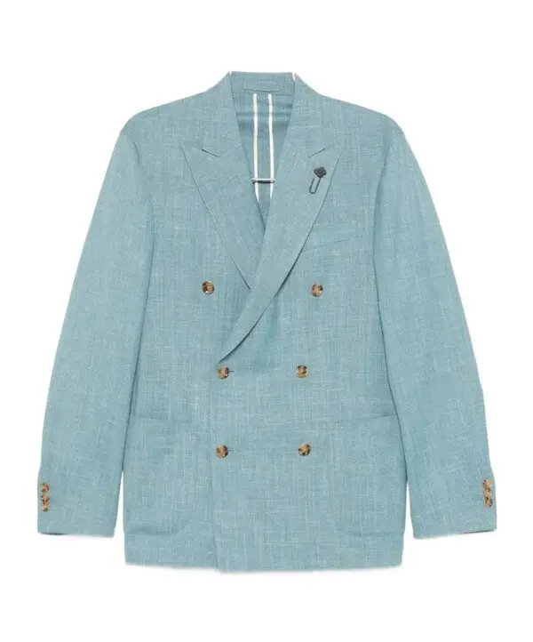 LARDINI Double-breasted Wool Blazer - Blue