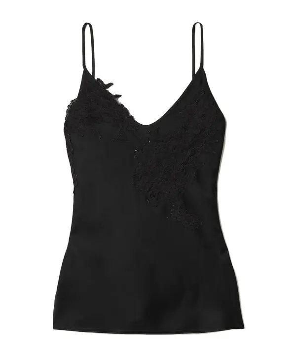 Victoria Beckham Lace-trimmed Satin-crepe Camisole - Black