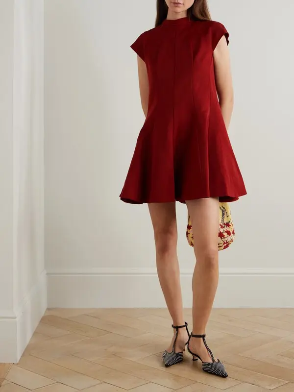 Staud Ellie Mini Dress With High Neck And Short Sleeves