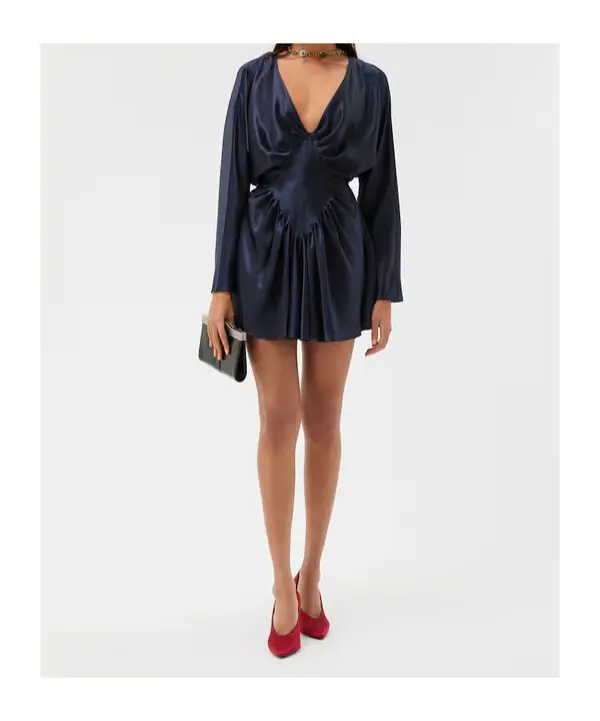 Versace Draped V-neck Mini Dress - Navy