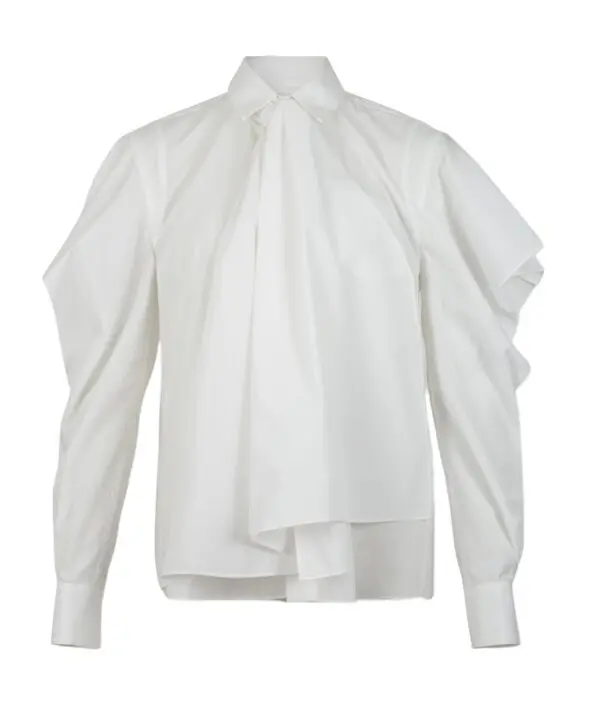 Sacai Tie-neck Ruffled-sleeve Shirt - White