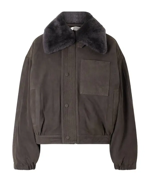 Victoria Beckham Shearling-trimmed Nubuck Bomber Jacket
