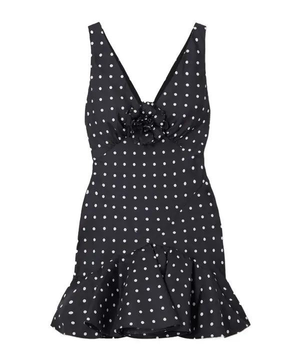 RODARTE Embellished Polka-dot Silk-twill Mini Dress - Black