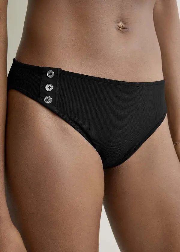 TOTEME Ribbed Button Bikini Bottom - Black