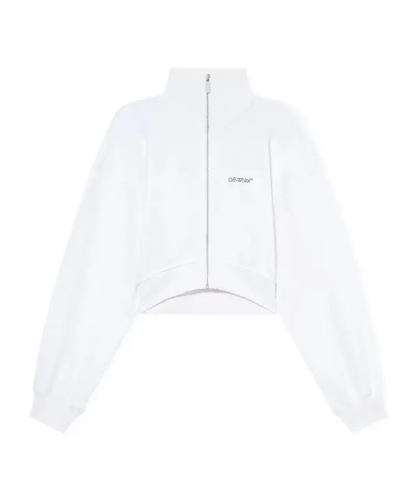 Off-White Cropped Zip-up Jacket With Floral Graphic - White Night